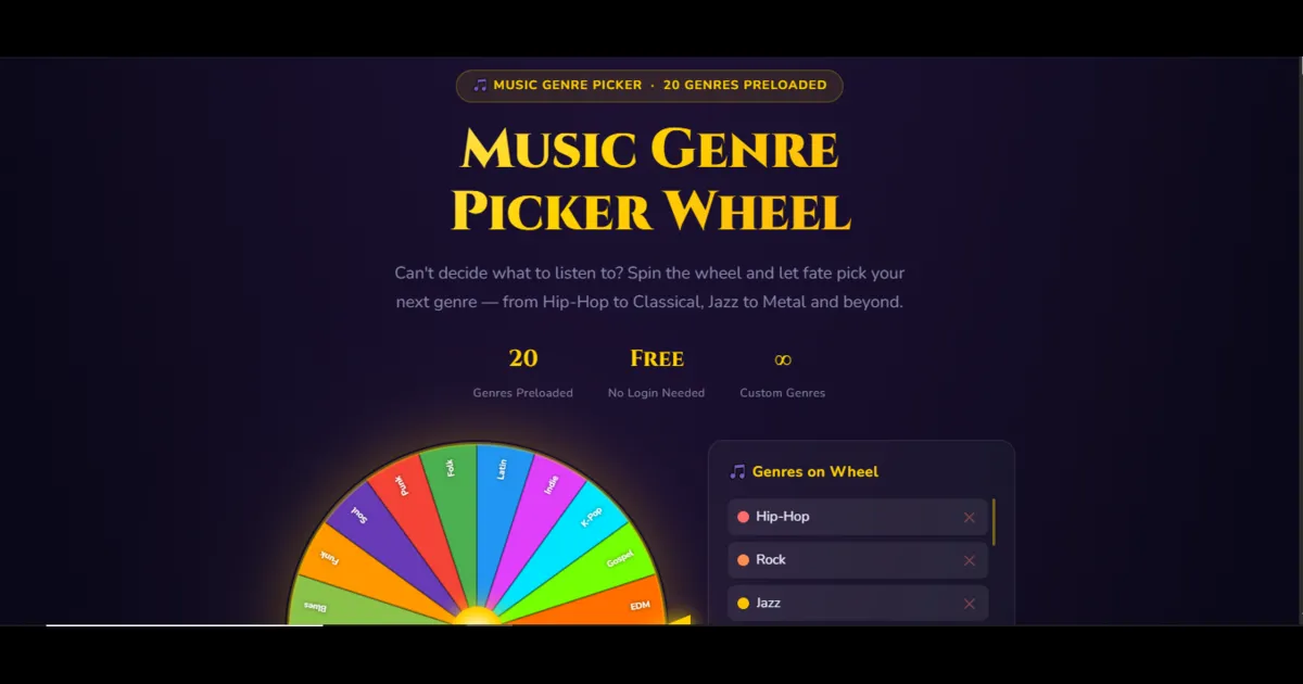 Music Genre Picker Wheel – Random Music Genre Spinner | spinthewheelsonline