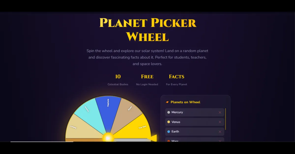 Planet Picker Wheel – Random Planet Spinner | spinthewheelsonline