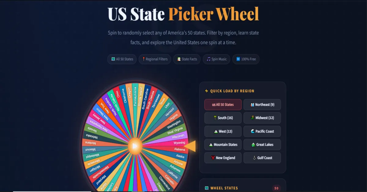 US State Picker Wheel – Random State Spinner | All 50 States ...